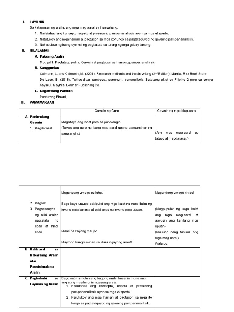 Lesson Plan Pananaliksik | PDF