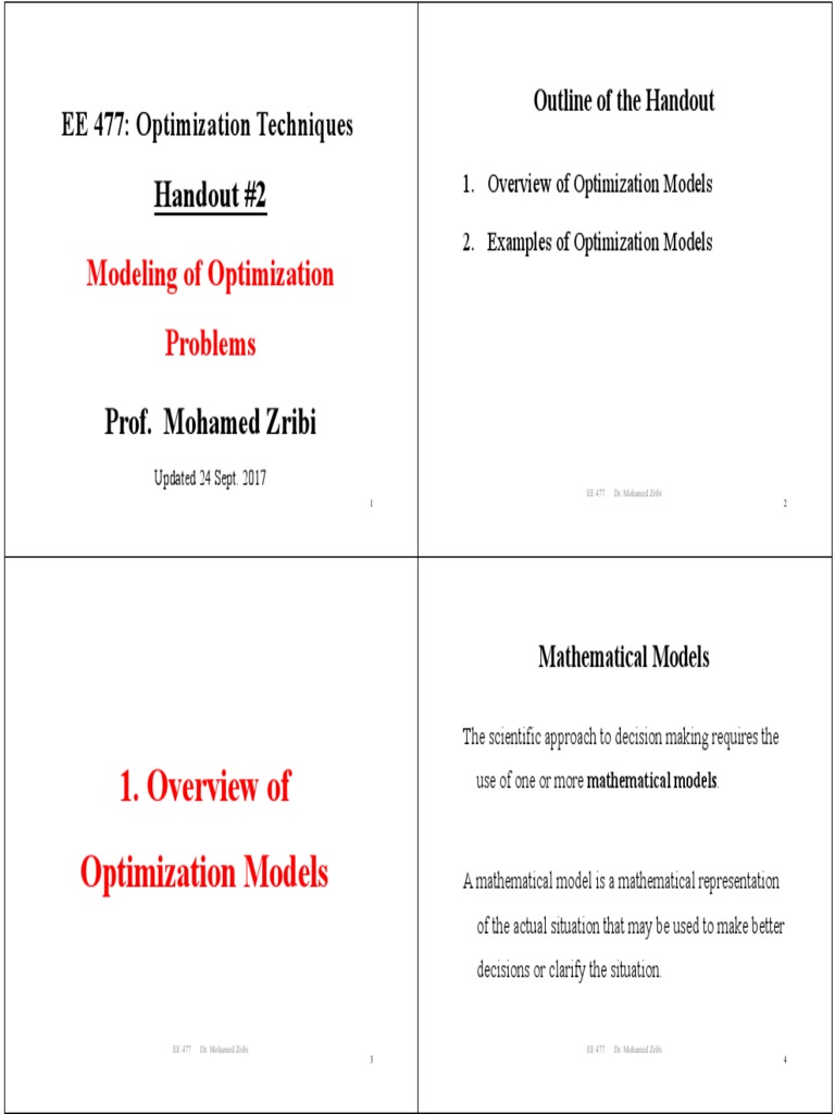 Overview of Optimization Models: Handout #2 | PDF | Mathematical Optimization | Linear Programming