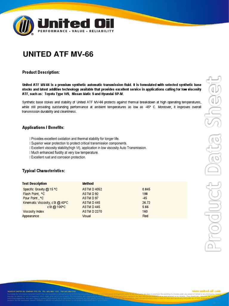MV 66 United Atf Transmission Fluid | PDF | Viscosity | Patent