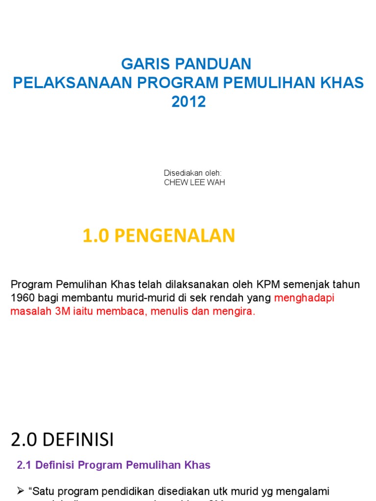 Panduan Pelaksanaan Program Pemulihan Khas | PDF