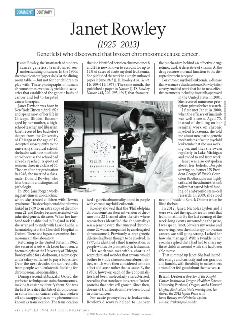 Janet Rowley | PDF | Leukemia | Causes Of Death