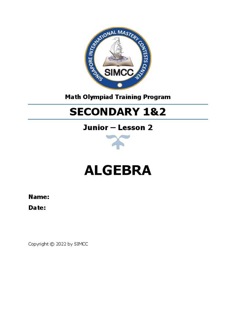 Sec 1 2 Junior Lesson 2 Pdf Algebra Arithmetic