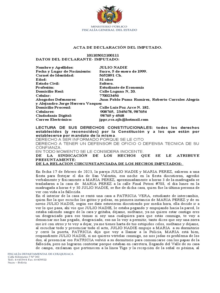 Declaración Del Imputado Pdf