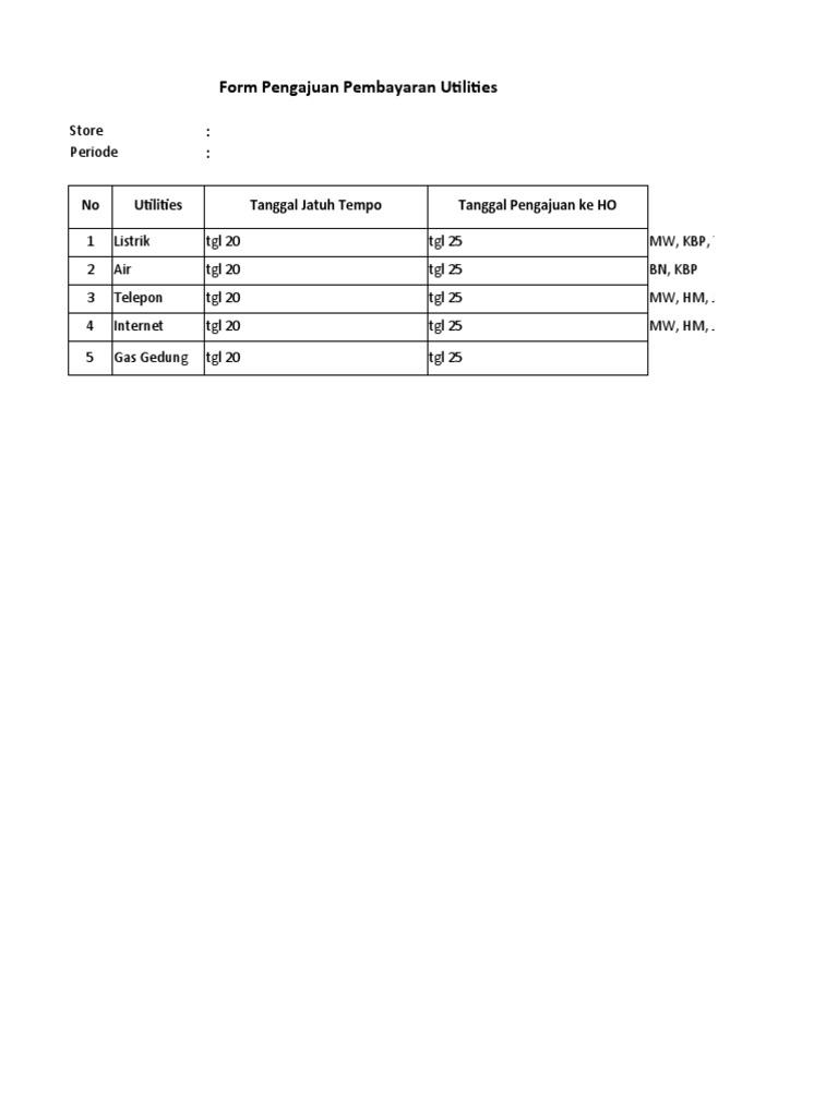 Form Pengajuan Pembayaran Utility | PDF | Pengelolaan Keuangan & Uang ...