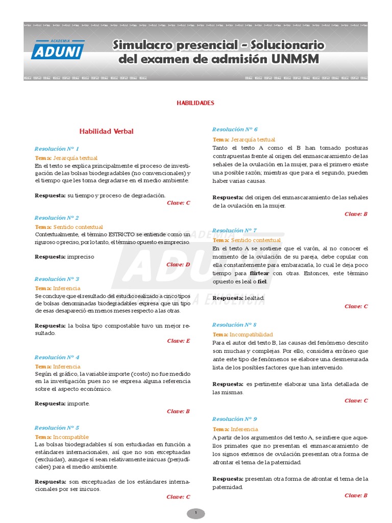 Solucionario Simulacro PDF | PDF | Naturaleza