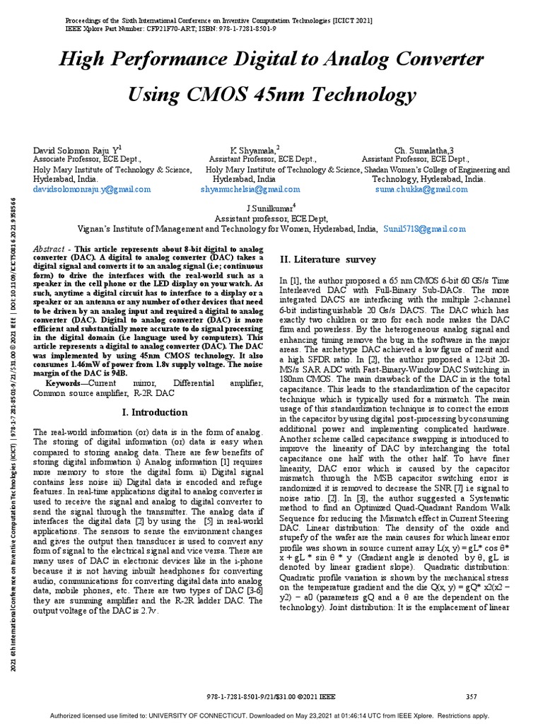 High Performance Digital To Analog Converter Using CMOS 45nm Technology ...