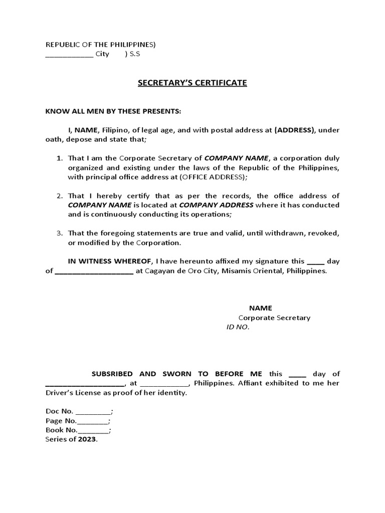 Secretary's Certificate | PDF