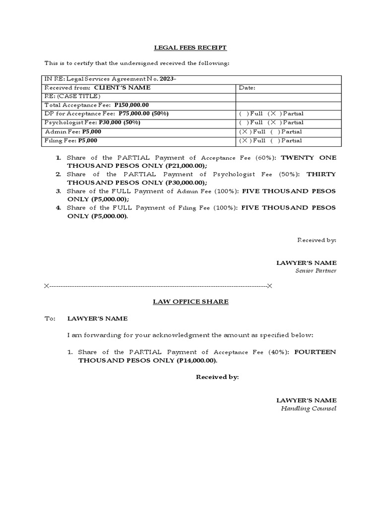 Acknowledgement Receipt - Lawyers Share | PDF