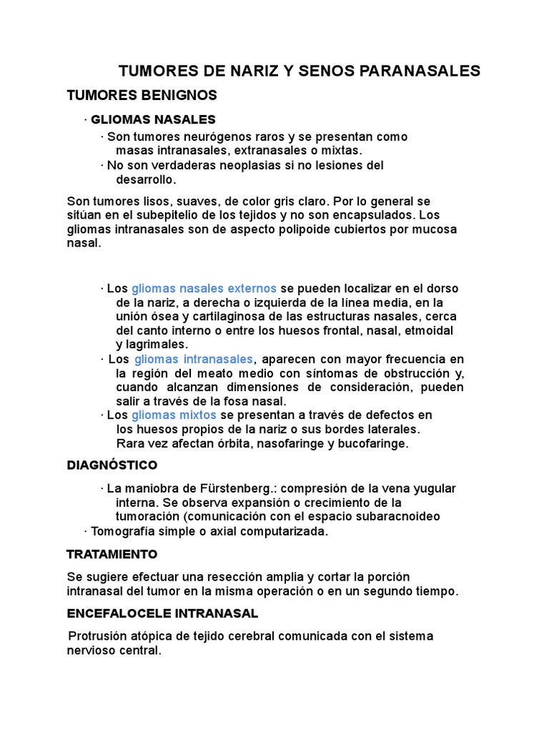 Tumores de Nariz Y Senos Paranasales | PDF | Metástasis | Medicina CLINICA