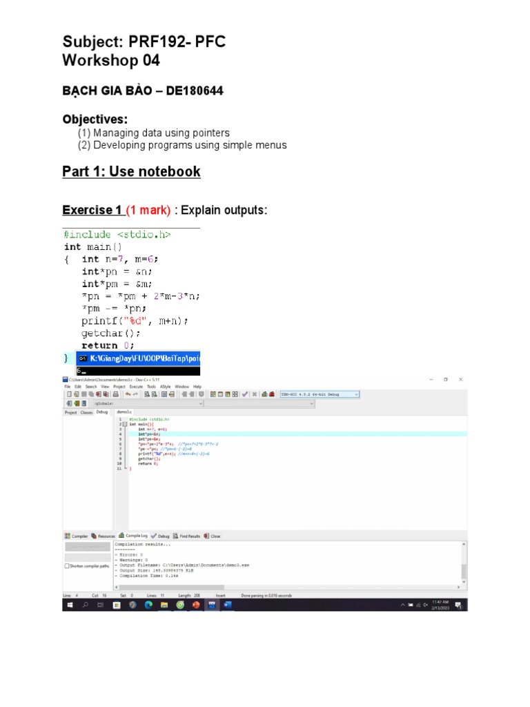 SE17D04 - Bạch Gia Bảo DE180644 - Workshop4 | PDF | Menu (Computing) | Computer Science