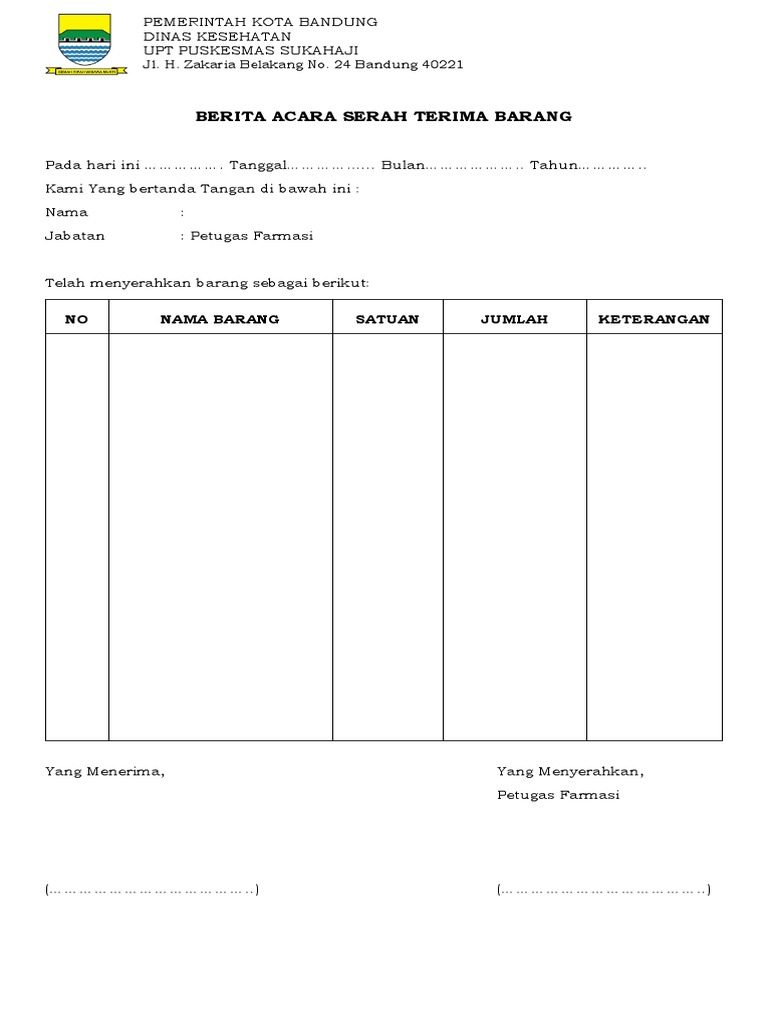 FORMULIR BA Serah Terima Barang | PDF