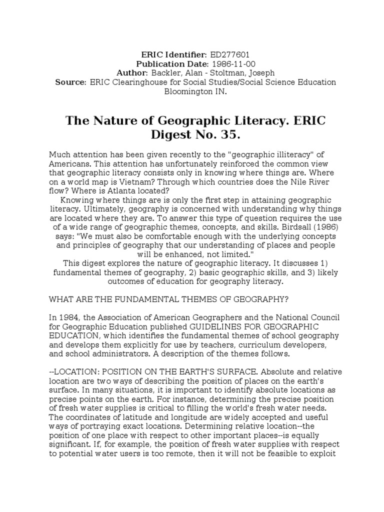 The Nature of Geographic Literacy | PDF | Geography | Information