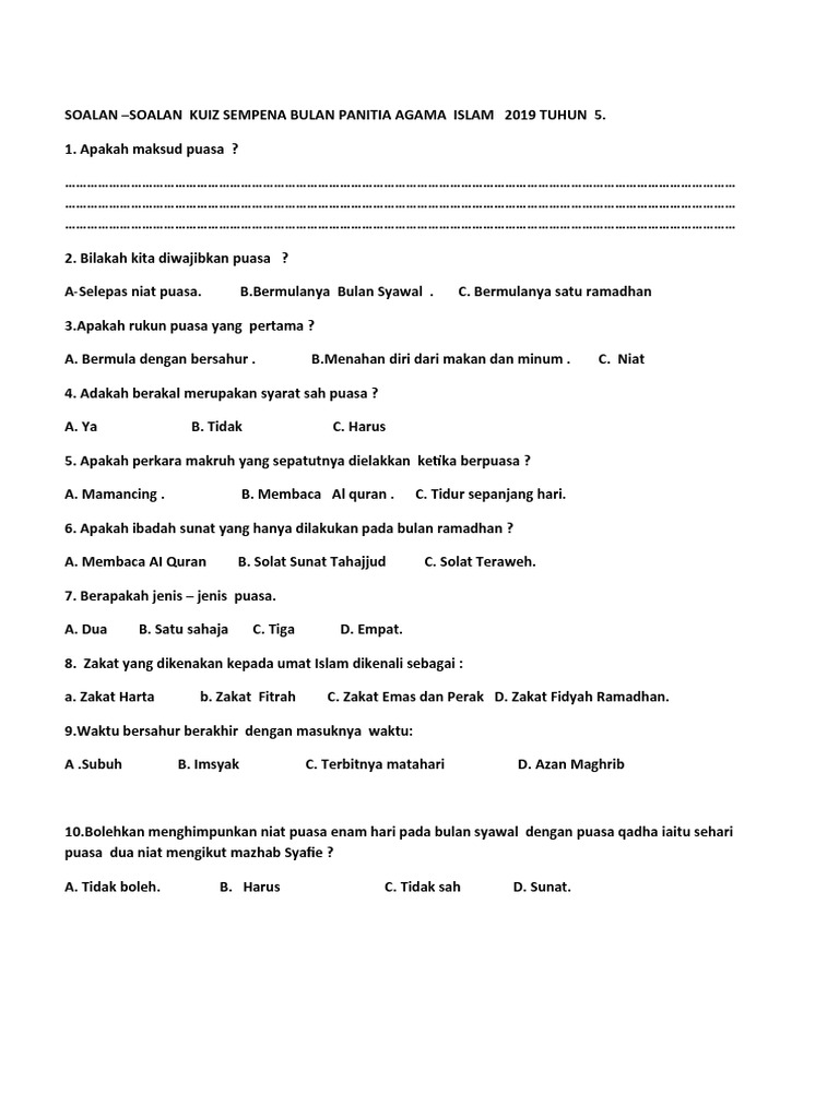 Soalan Kuiz Panitia Agama | PDF