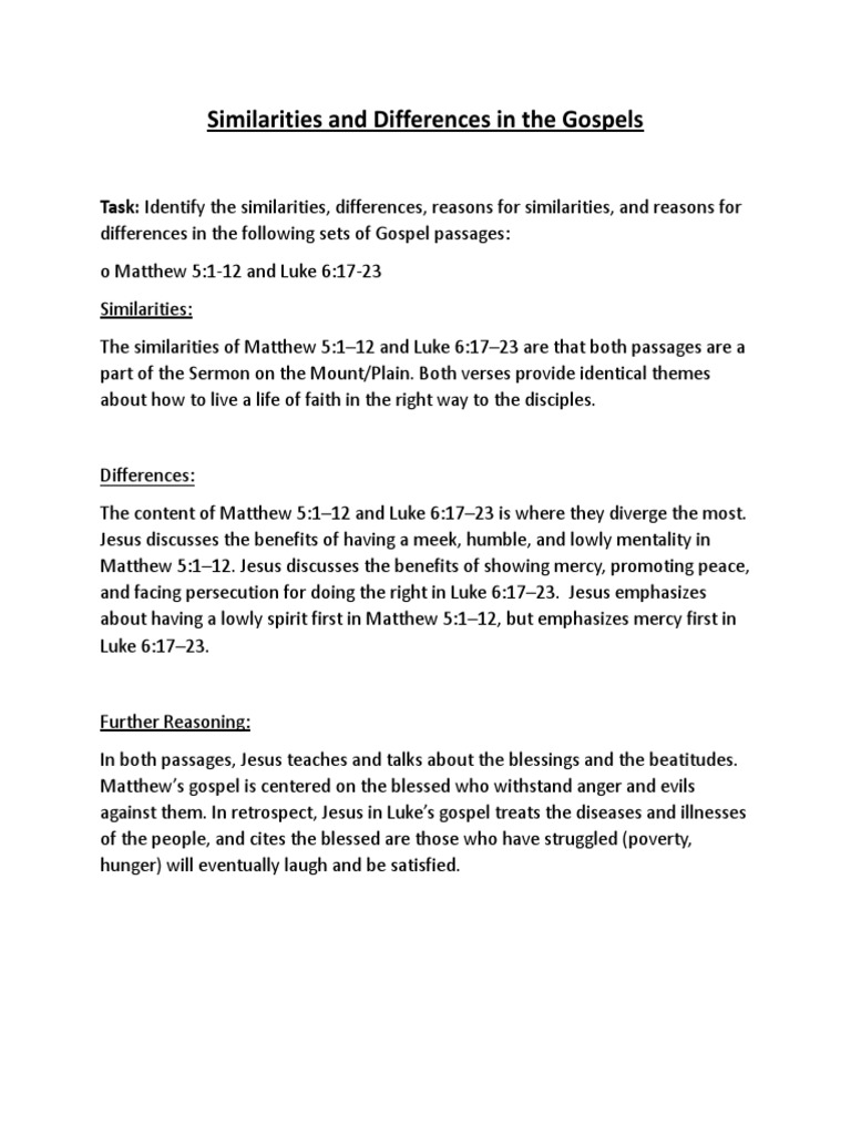 Gospels: Key Similarities and Differences | PDF | Jesus | Gospel Of Matthew