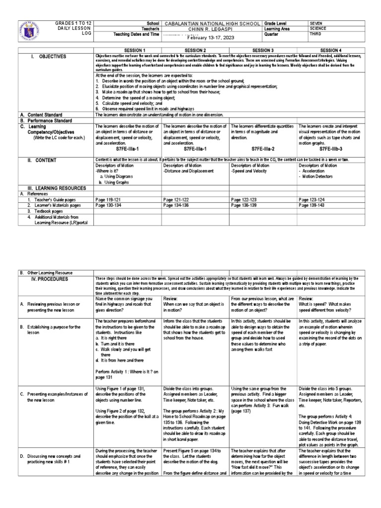 Grade 7 Science Daily Lesson Plan | PDF | Waves | Learning