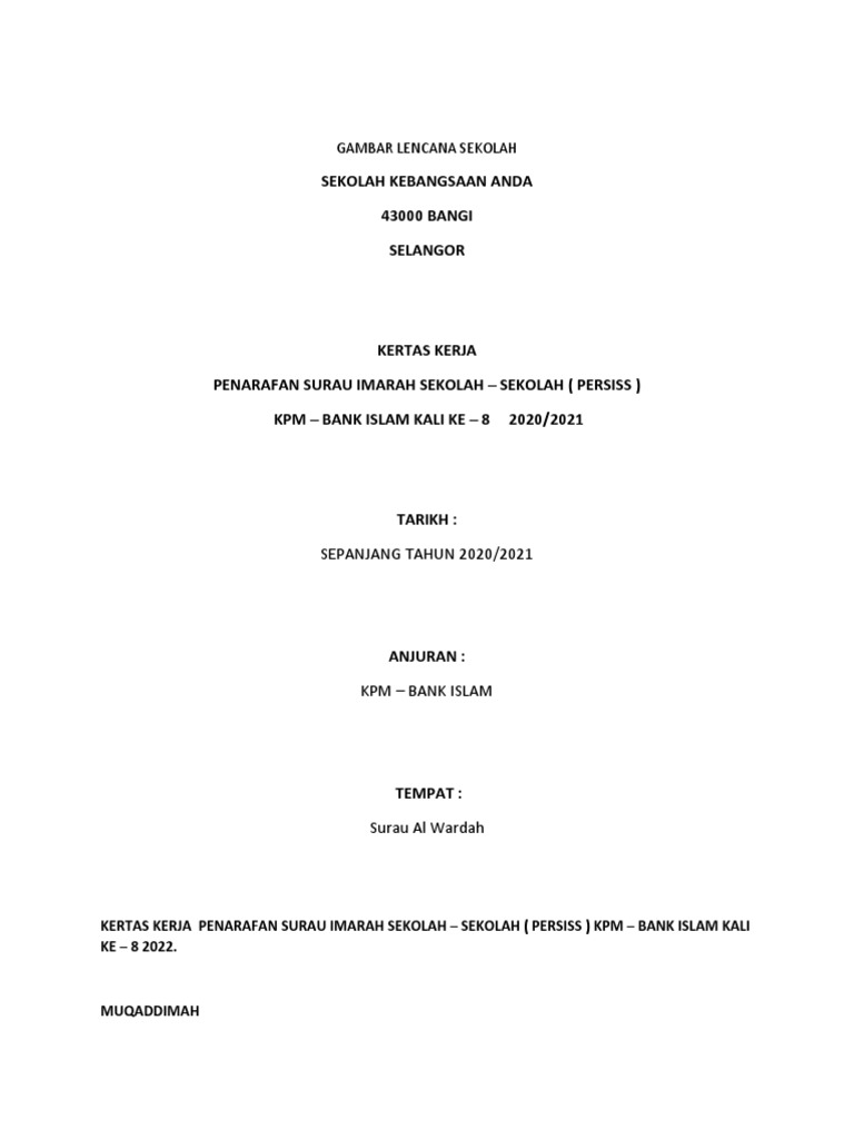Kertas Kerja Penarafan Surau Imarah 20222023 | PDF