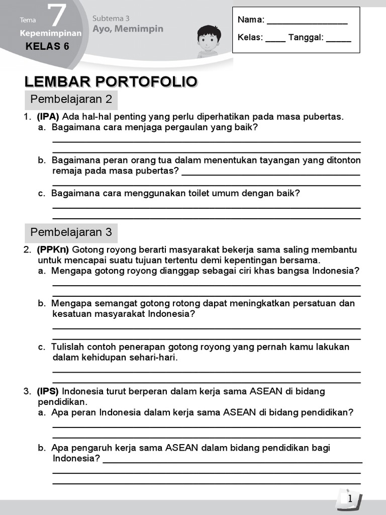LEMBAR PORTOFOLIO BUPENA 6C Tema 7 Sub 3 | PDF