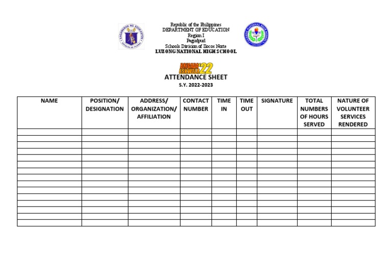 Luzong National High School Attendance Sheet | PDF