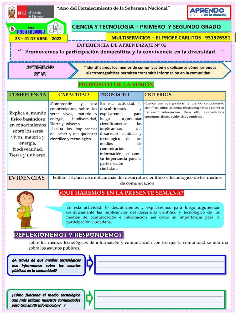 Experiencia de Aprendizaje 1 - Ciencia y Tecnologia - Actividad 1 - 1ero y 2do - 2022 | PDF