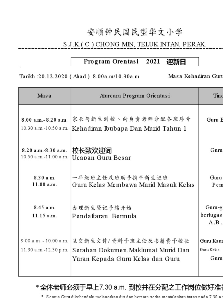 Aturcara Orientasi Tahun 1 - 2021 | PDF