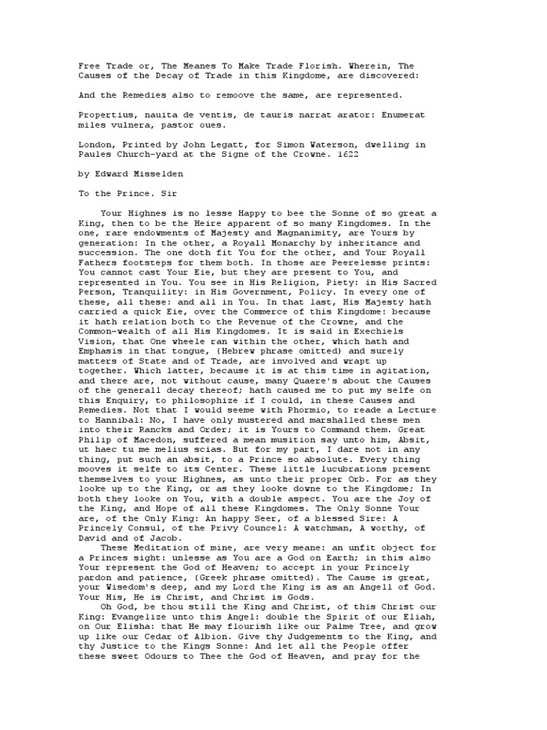 Free Trade Or, The Meanes To Make Trade Florish | PDF | Achilles | Money