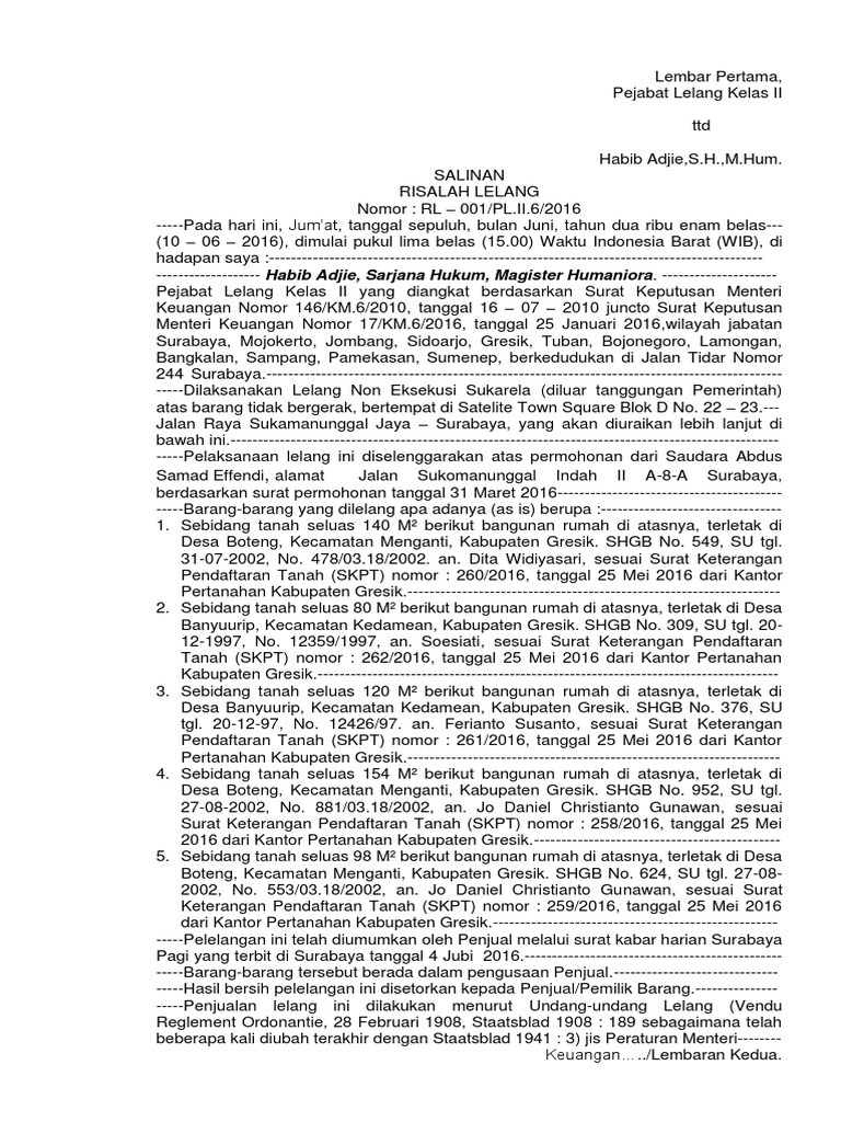 Risalah Lelang 300000 | PDF