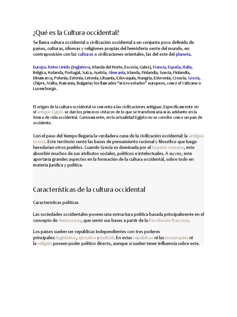 Características de la Cultura Occidental | PDF | Mundo occidental | Europa