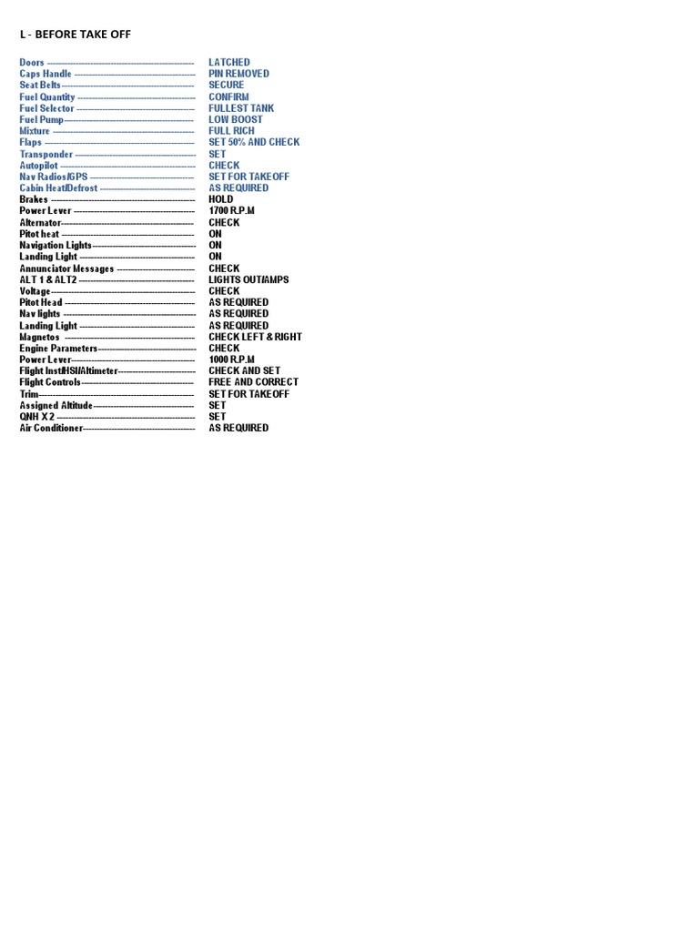 Before Take Off Check List Cirrus SR22 | PDF | Mechanical Engineering ...