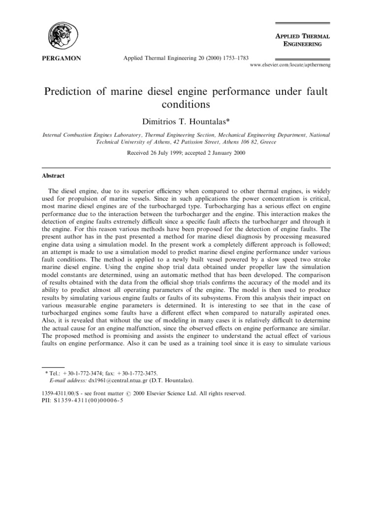 Predicition of Marine Diesel Engine Performance Under Fault Condition ...