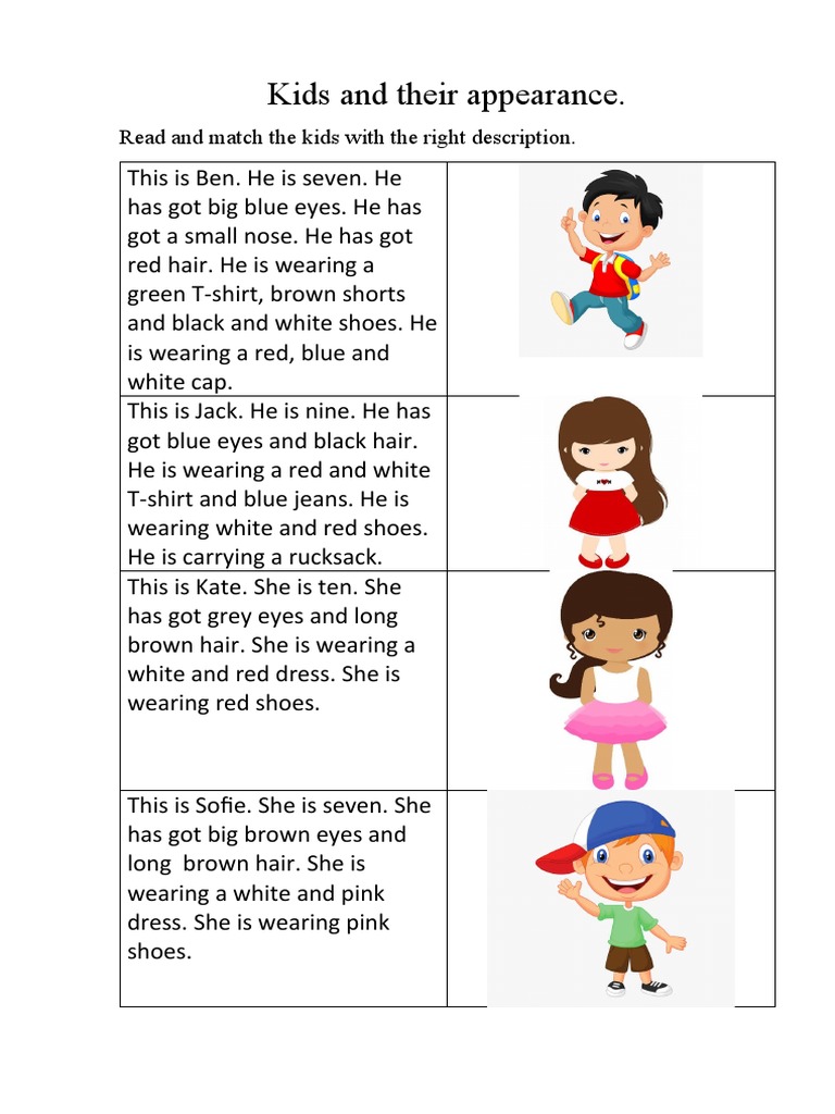 Kids and Their Appearance Reading Comprehension Exercises 133016 | PDF