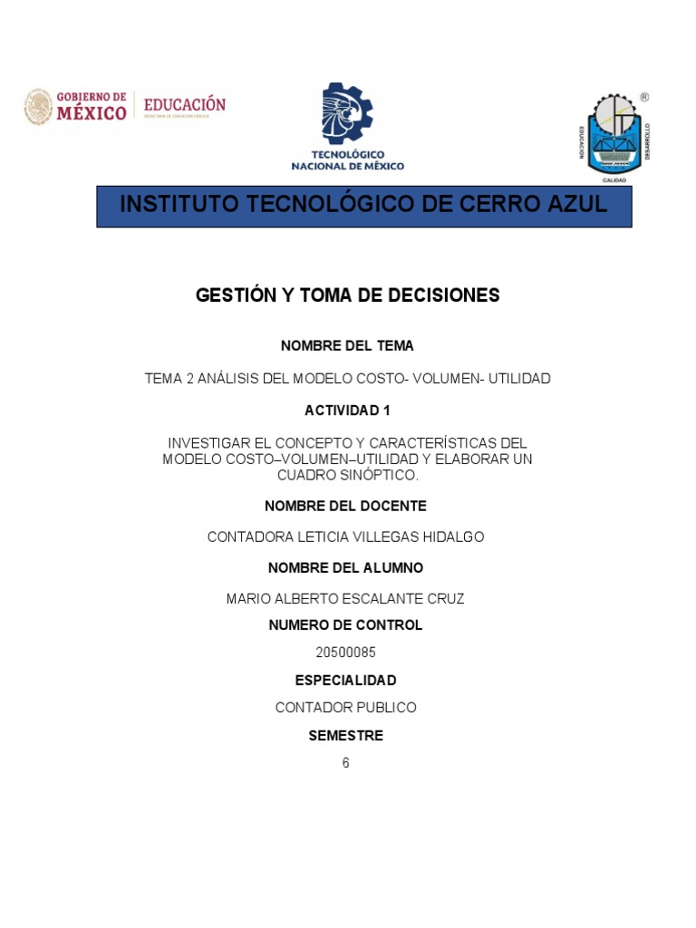 Tema 2 - Actividad - 1 | PDF | Costo | Toma de decisiones