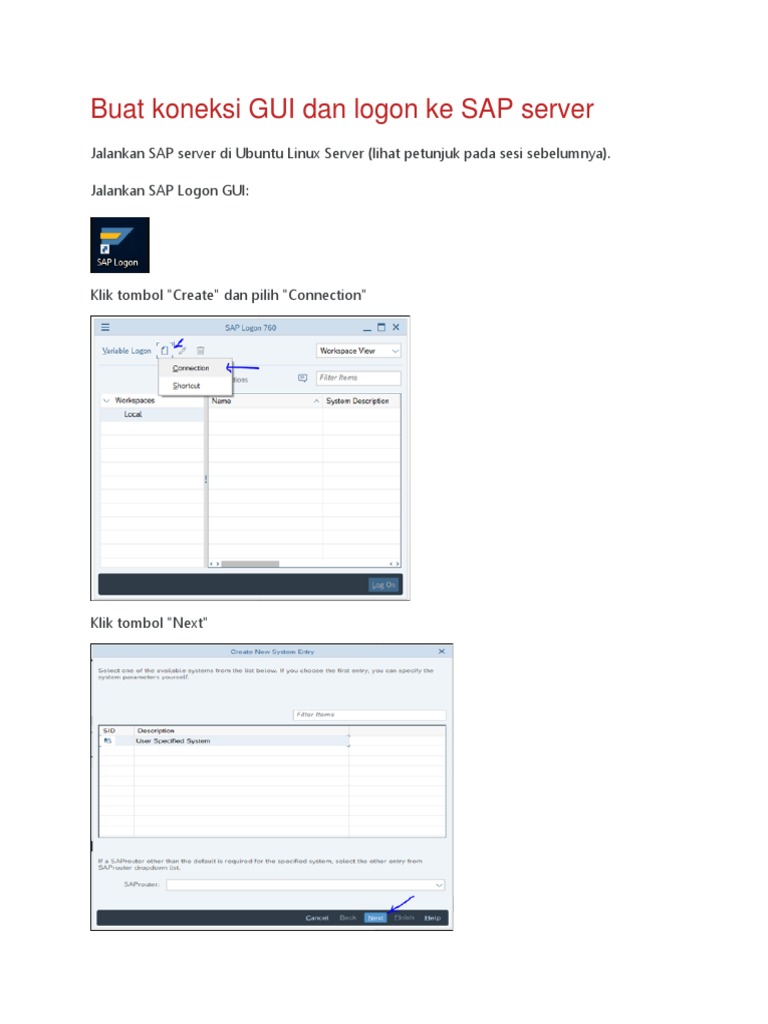 Buat Koneksi GUI Dan Logon Ke SAP Server | PDF
