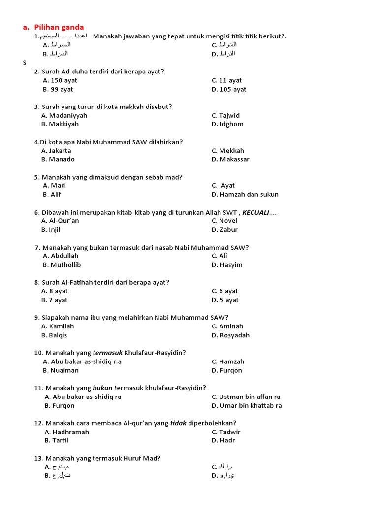 SOAL TAHFIDZ Kelas 6 | PDF