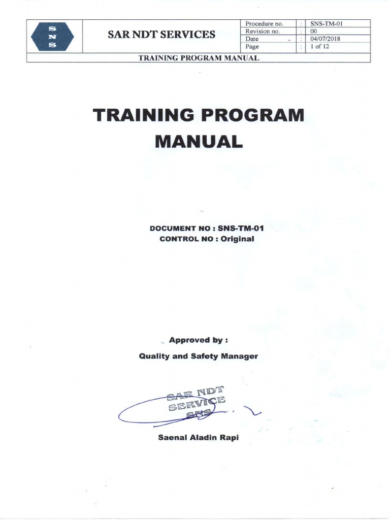 SNS-TM-01 Training Manual | PDF