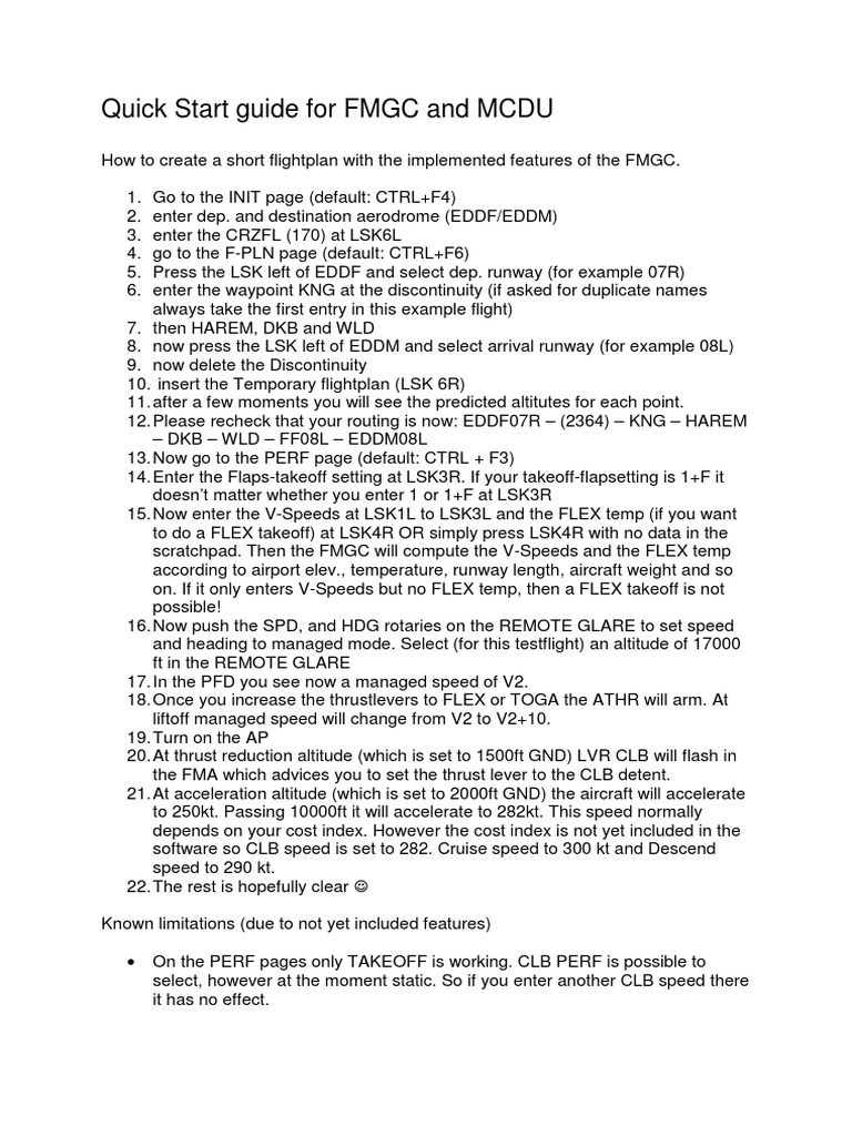 Quick Start Guide For FMGC and MCDU | PDF | Aeronautics | Transport