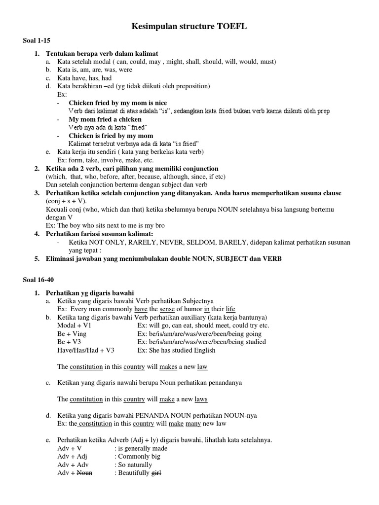 Kesimpulan Structure TOEFL PDF | PDF | Verb | Linguistics