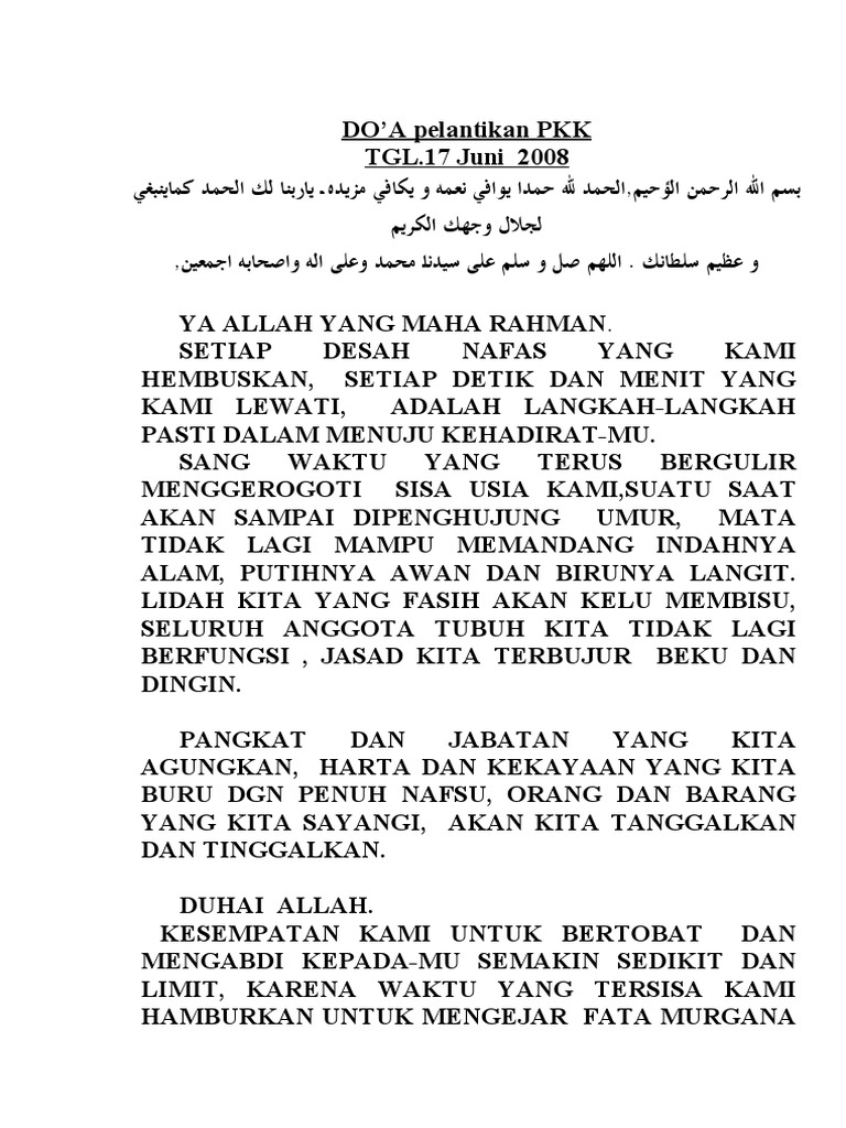 Do' A Pelantikan PKK Kab. | PDF