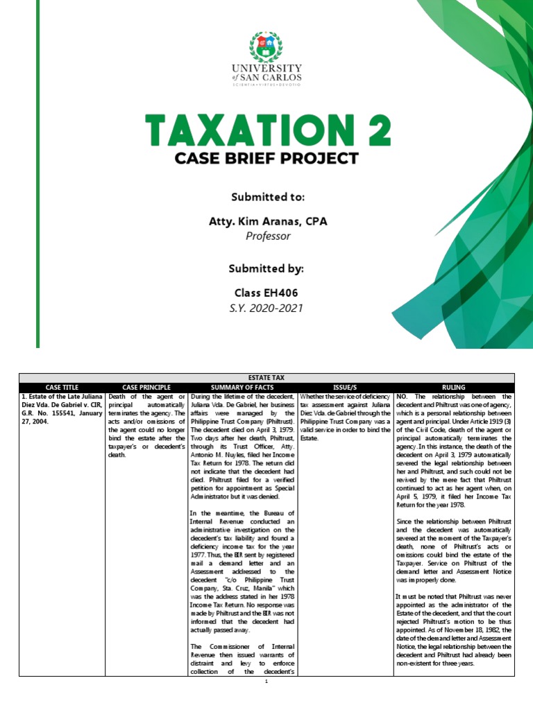 FINAL UPDATE Tax 2 Case Brief Project by EH406 S.Y. 2020 2021 | PDF ...