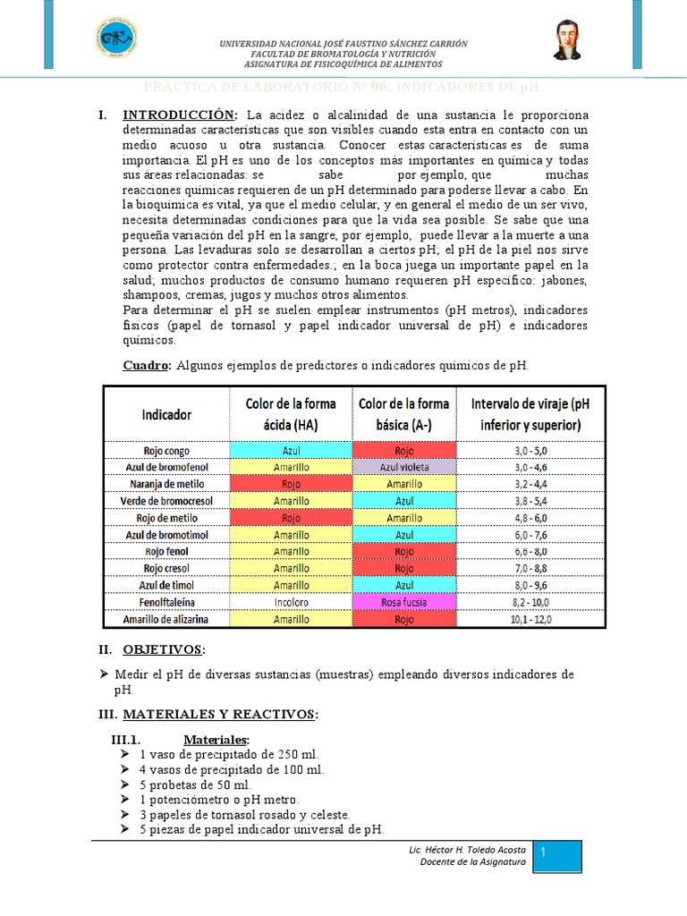 Práctica #06 Indicadores de PH | PDF | Ph | Ácido clorhídrico