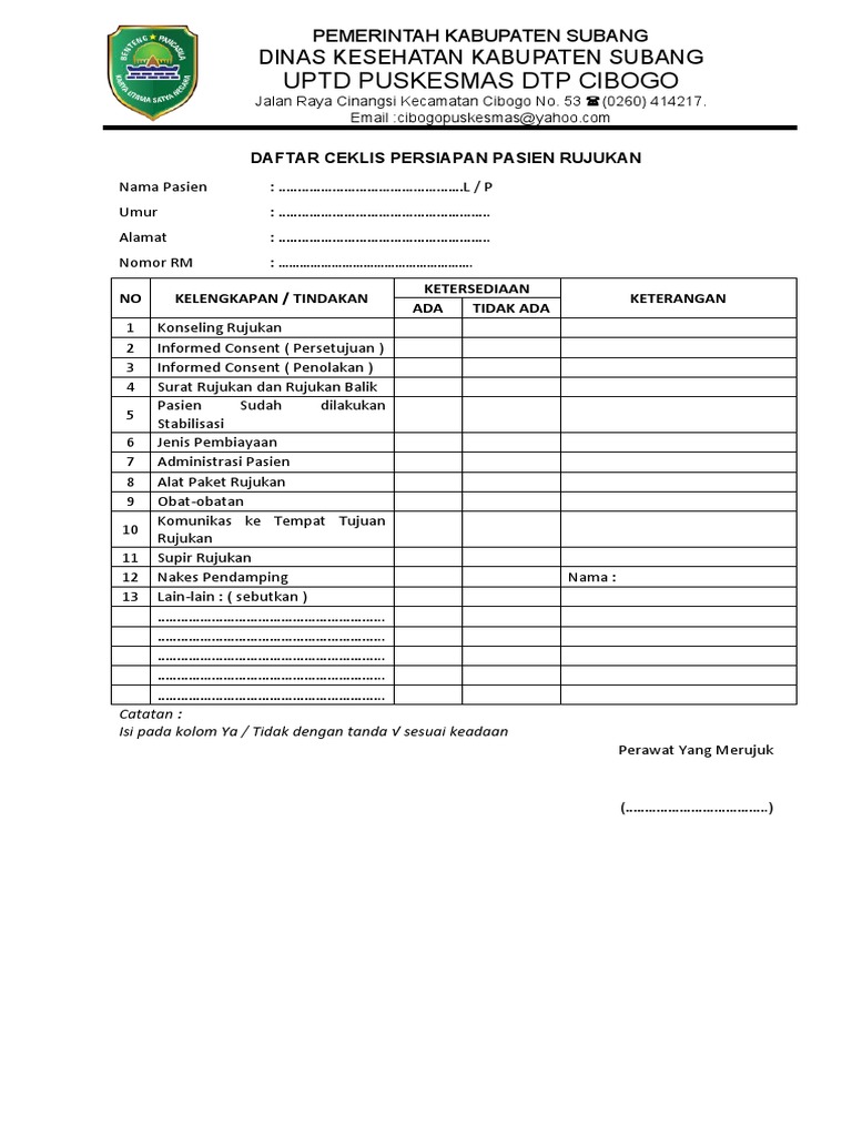 Daftar Ceklis Persiapan Pasien Rujukan | PDF