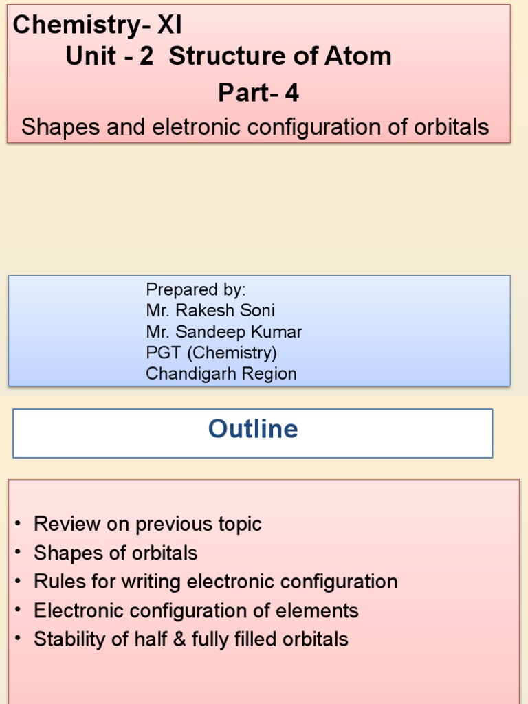 Chemistry Xi Shapes Of Orbitals And Electronic Configuration Pdf Electron Configuration