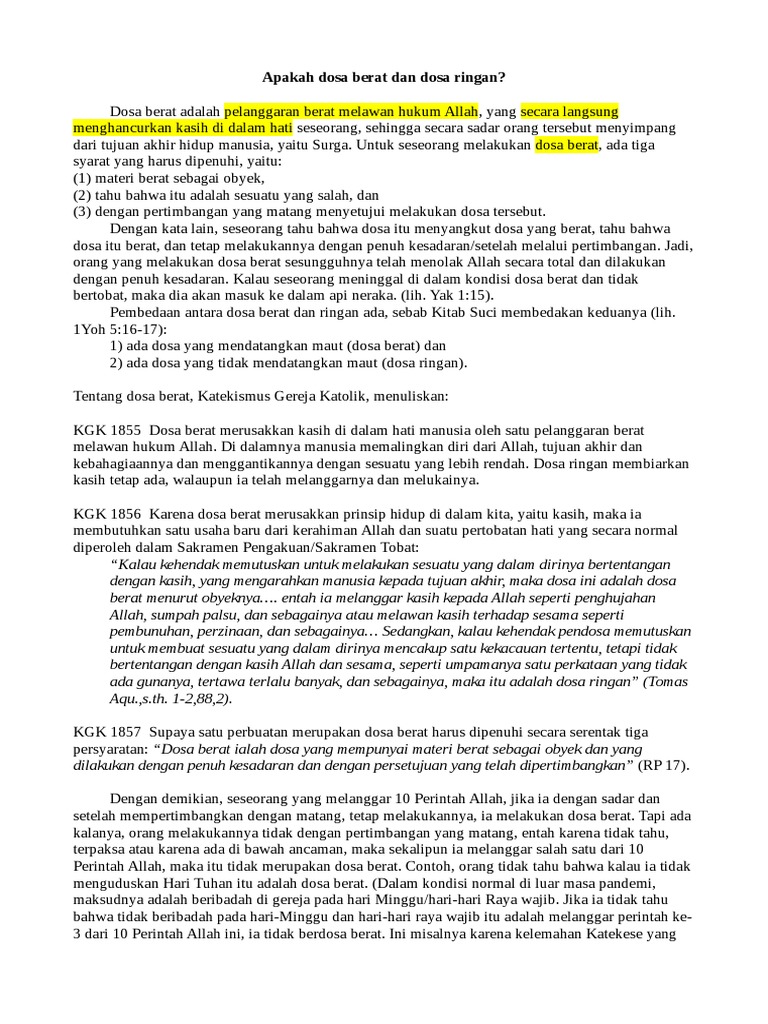 Apakah Dosa Berat Dan Dosa Ringan | PDF