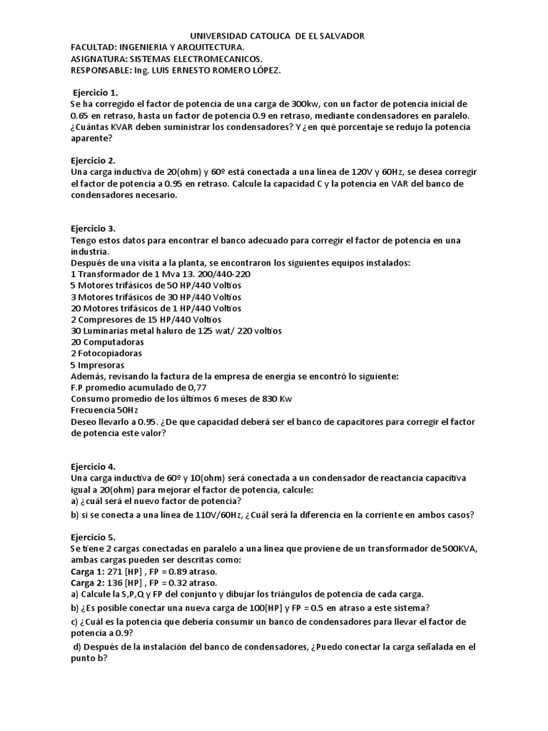 Guia de Ejercicios FP | PDF | Energia electrica | Condensador