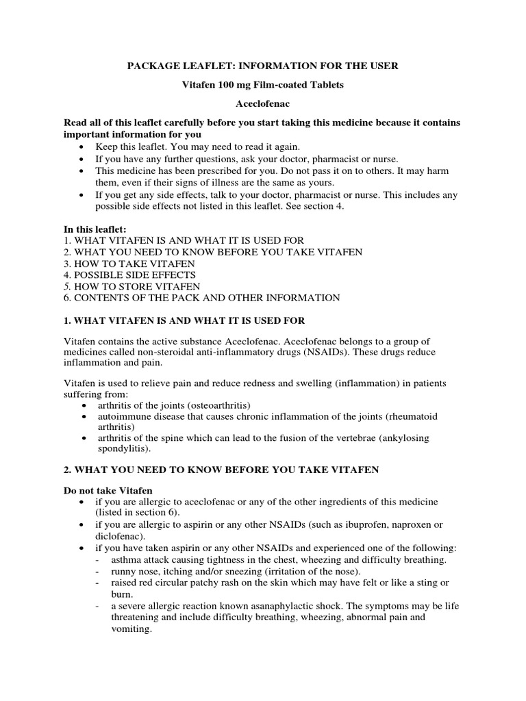Vitafen 100mg: Uses and Precautions | PDF | Myocardial Infarction ...