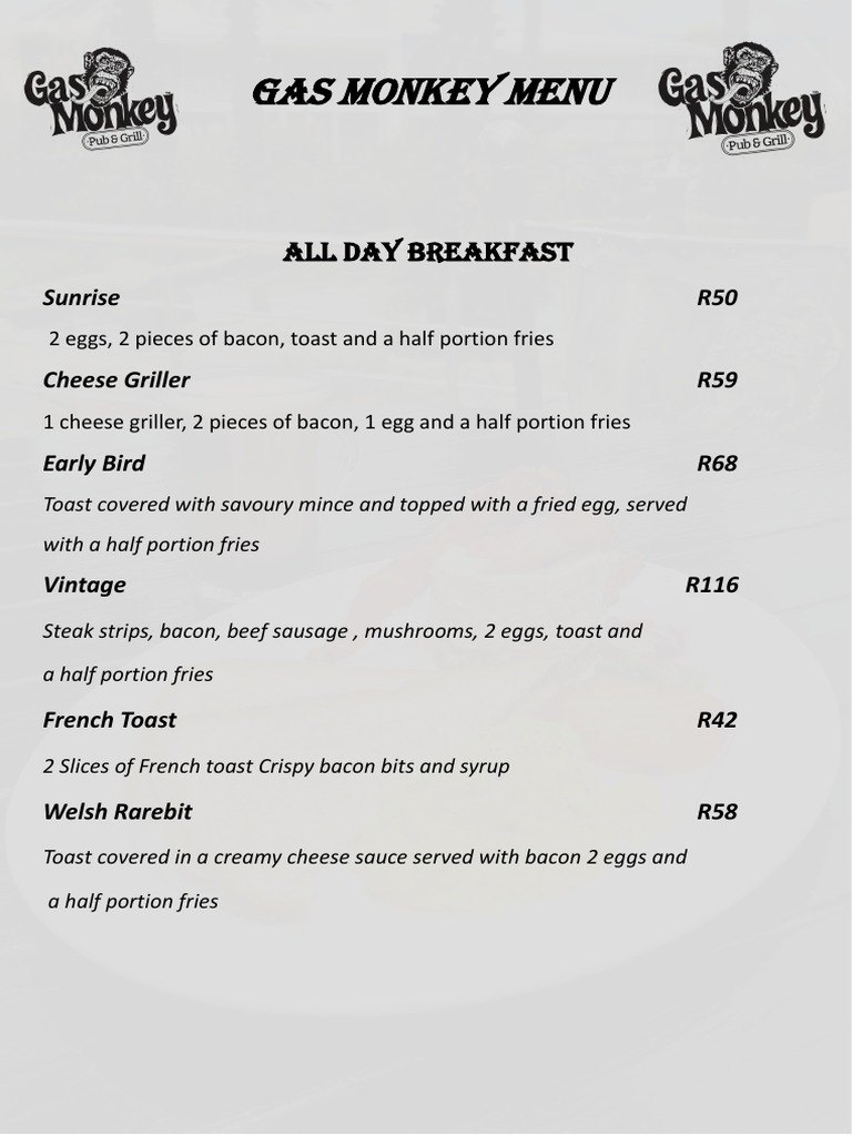 Gas Monkey Menu PDF | PDF | Hamburgers | Steak