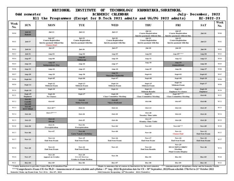 Academic Calendar July-Dec. 2022 (AY 2022-23) PDF | PDF