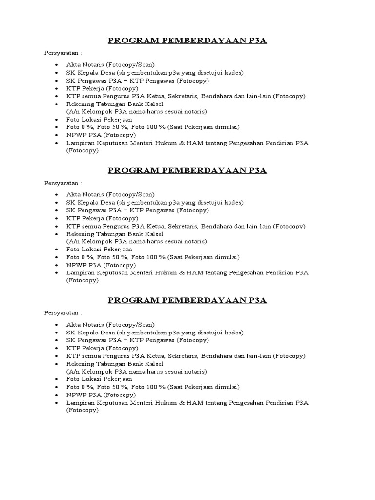 Persyaratan Program Pemberdayaan P3a | PDF