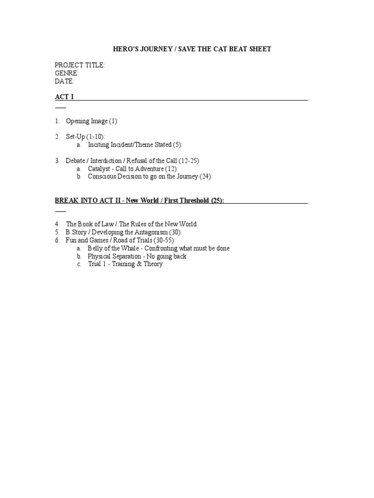 Save The Cat - Heros Journey Beat Sheet | PDF