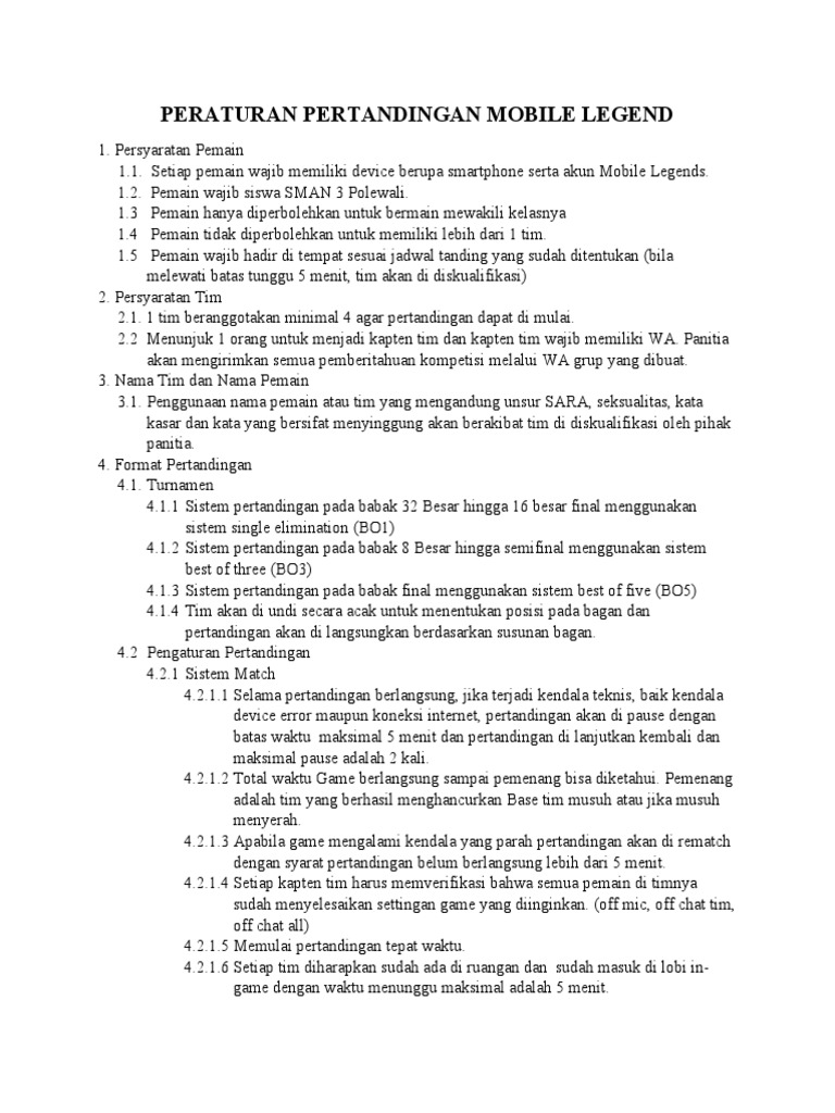 Peraturan Pertandingan Mobile Legend | PDF