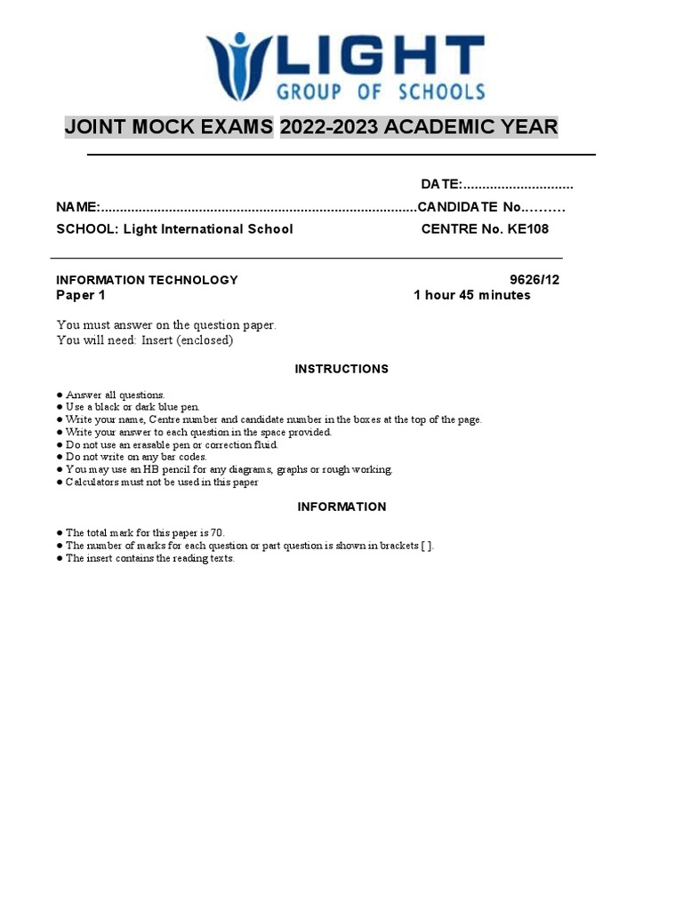 Joint Mock Exams 2022-2023 Academic Year | PDF | Encryption | Real Time ...